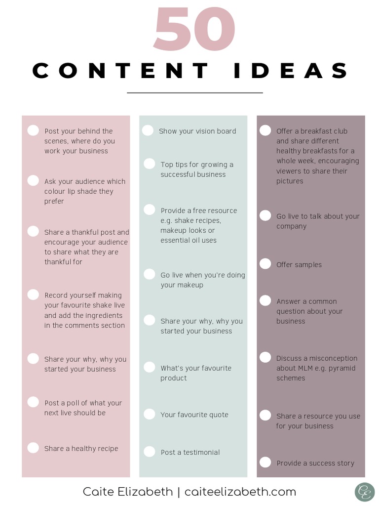 50 Creative Content Ideas for MLM | PDF | Mass Media | Communication
