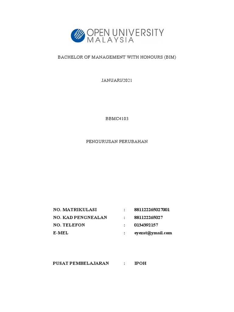 BBMC 4103 Pengurusan Perubahan | PDF