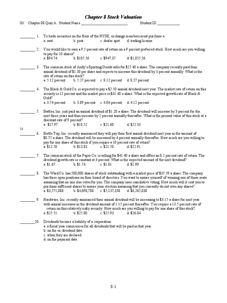 Chapter 8 Stock Valuation | PDF | Dividend | Stocks