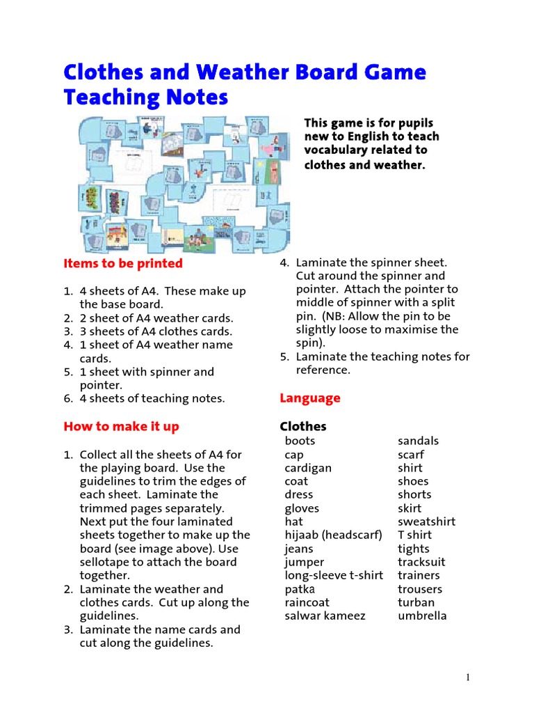 Clothes and Weather Game Free | PDF | Clothing | Softlines (Retail)