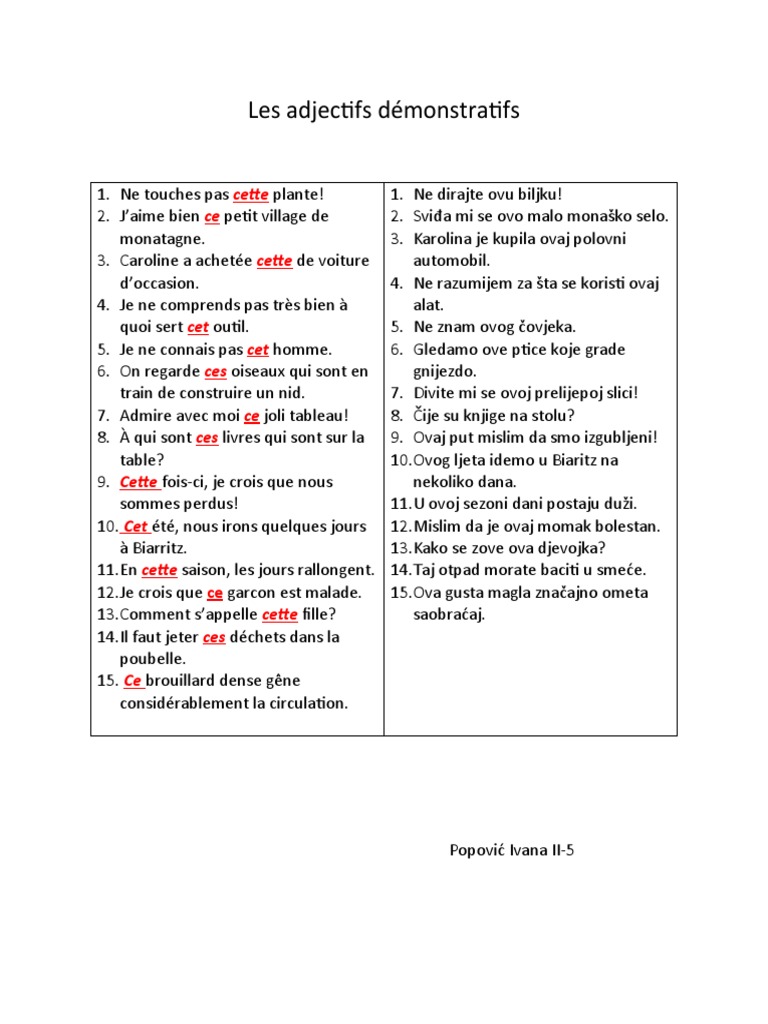 Les Adjectifs Démonstratifs | PDF
