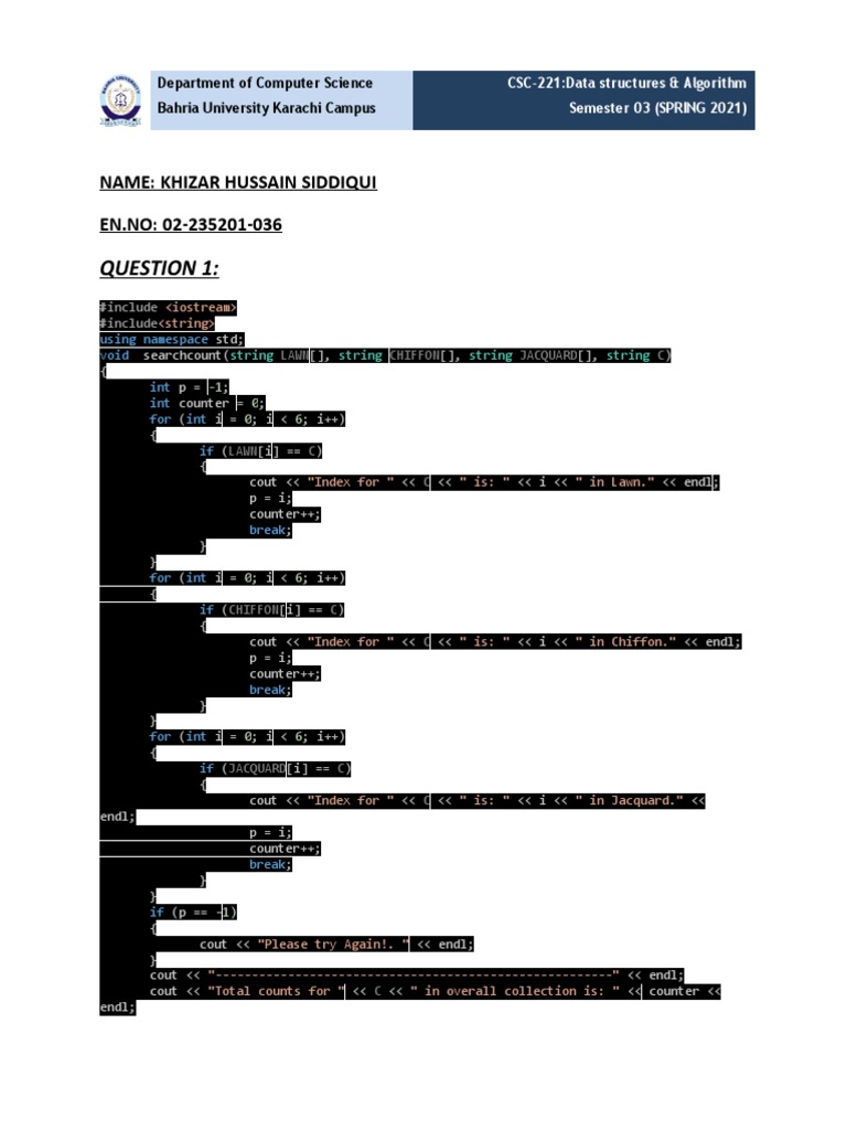 Assignment (DSA) by Khizar | PDF | Algorithms And Data Structures | Computer Science