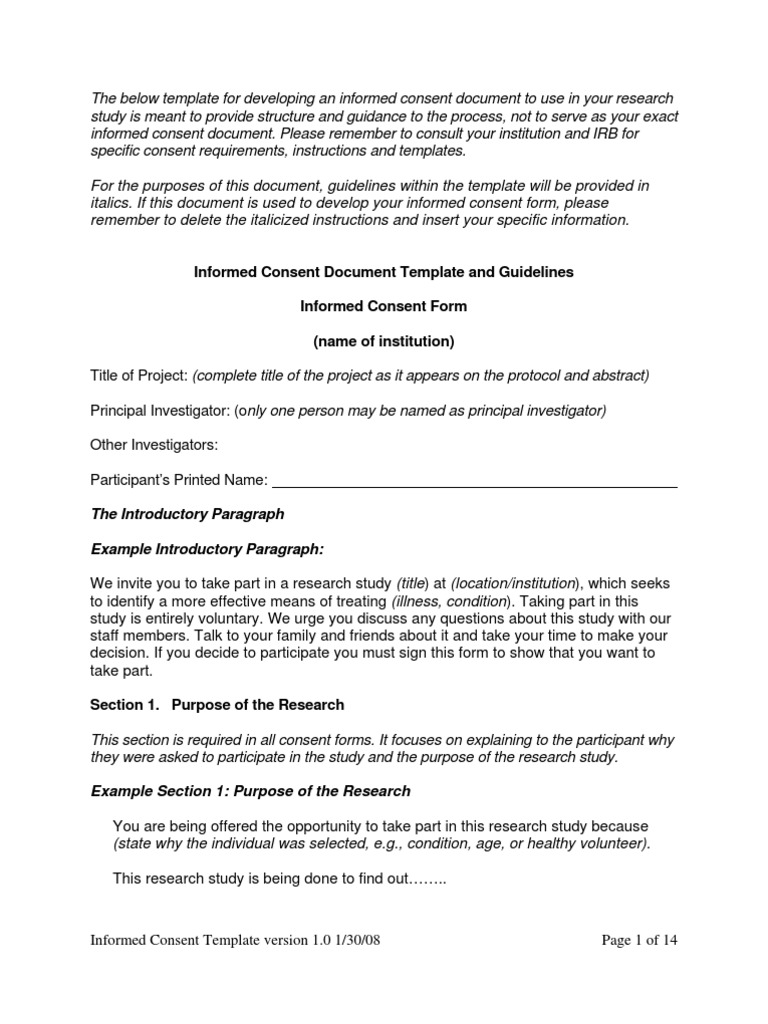 Informed Consent Document Template and Guidelines Informed Consent Form ...