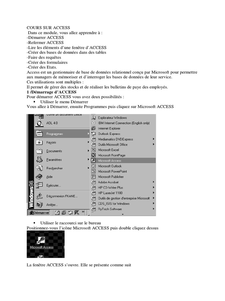 Cours Access | Descargar gratis PDF | Microsoft Access | Bouton (informatique)