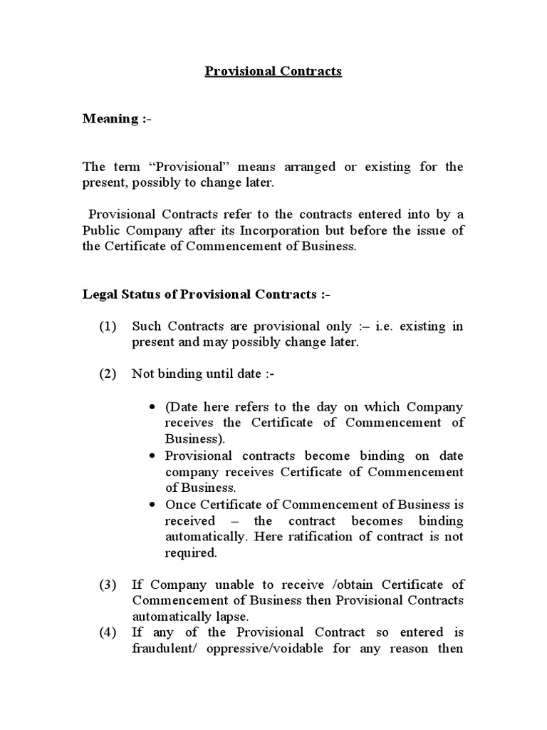 Provisional Contracts | PDF