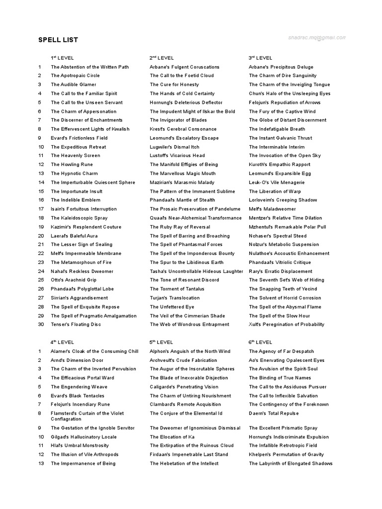 Spell List: 1 Level 2 Level 3 Level | PDF | Nature