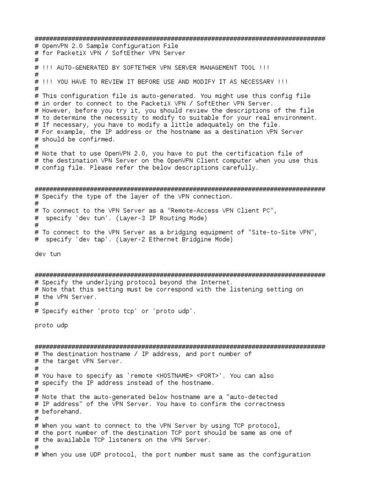 OpenVPN 2.0 Config for SoftEther | PDF | Port (Computer Networking ...