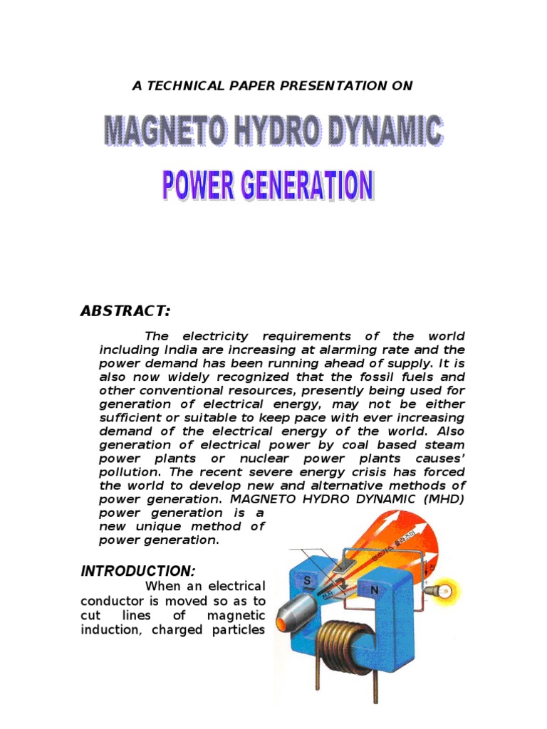 MAGNETO HYDRO DYNAMIC POWER GENERATION | Electricity Generation ...
