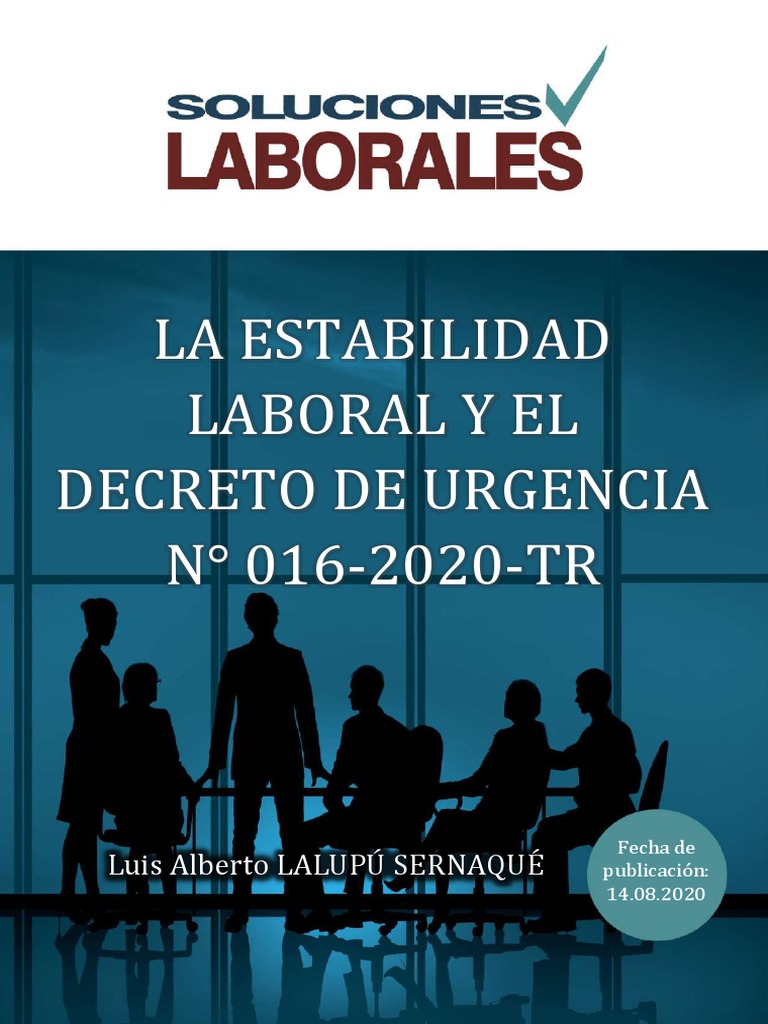 La Estabilidad Laboral y El Decreto de Urgencia #016-2020-TR - Soluciones Laborales | PDF ...