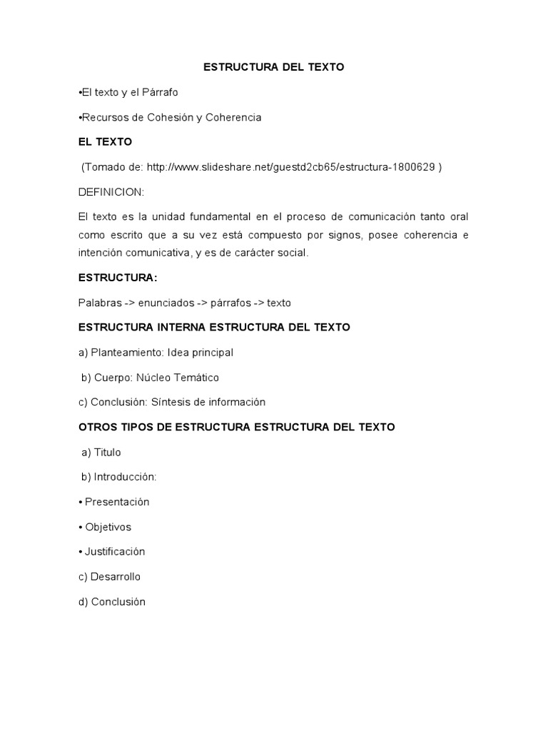 Estructura Del Texto | PDF | Oración (Lingüística) | Párrafo