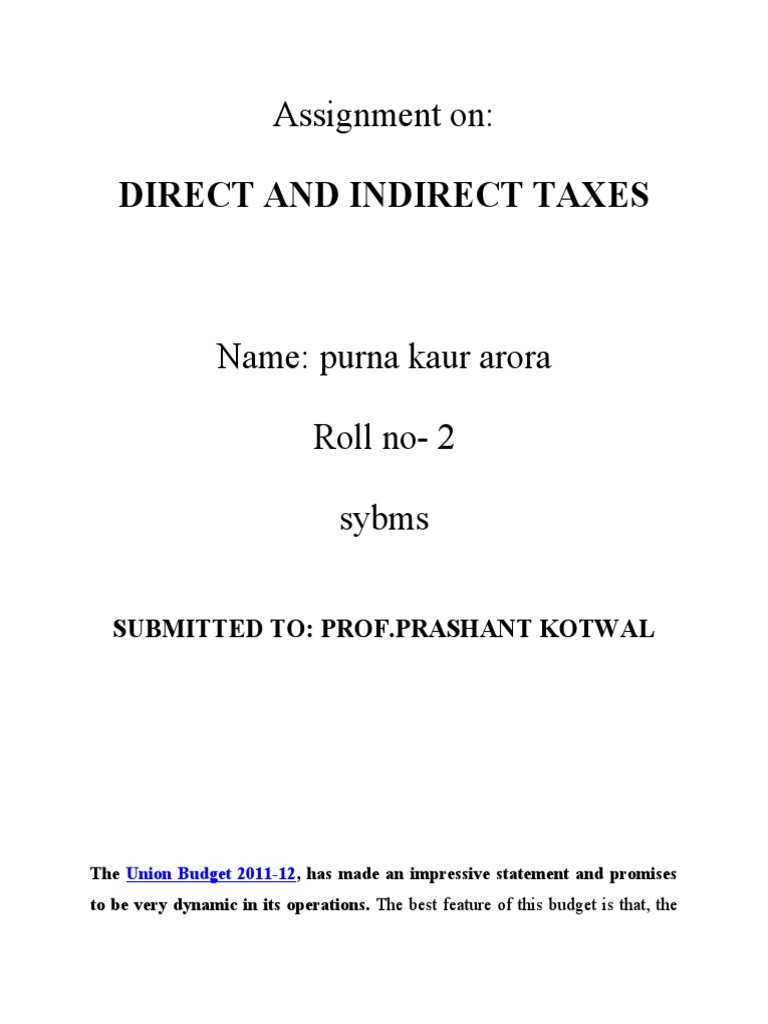 Direct and Indirect Taxes: Assignment On | PDF | Taxes | Tax Exemption