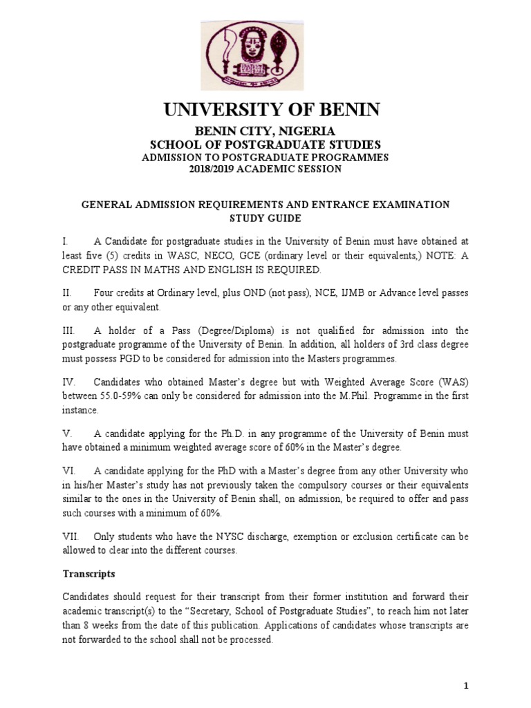 University of Benin | PDF | Postgraduate Education | University And ...