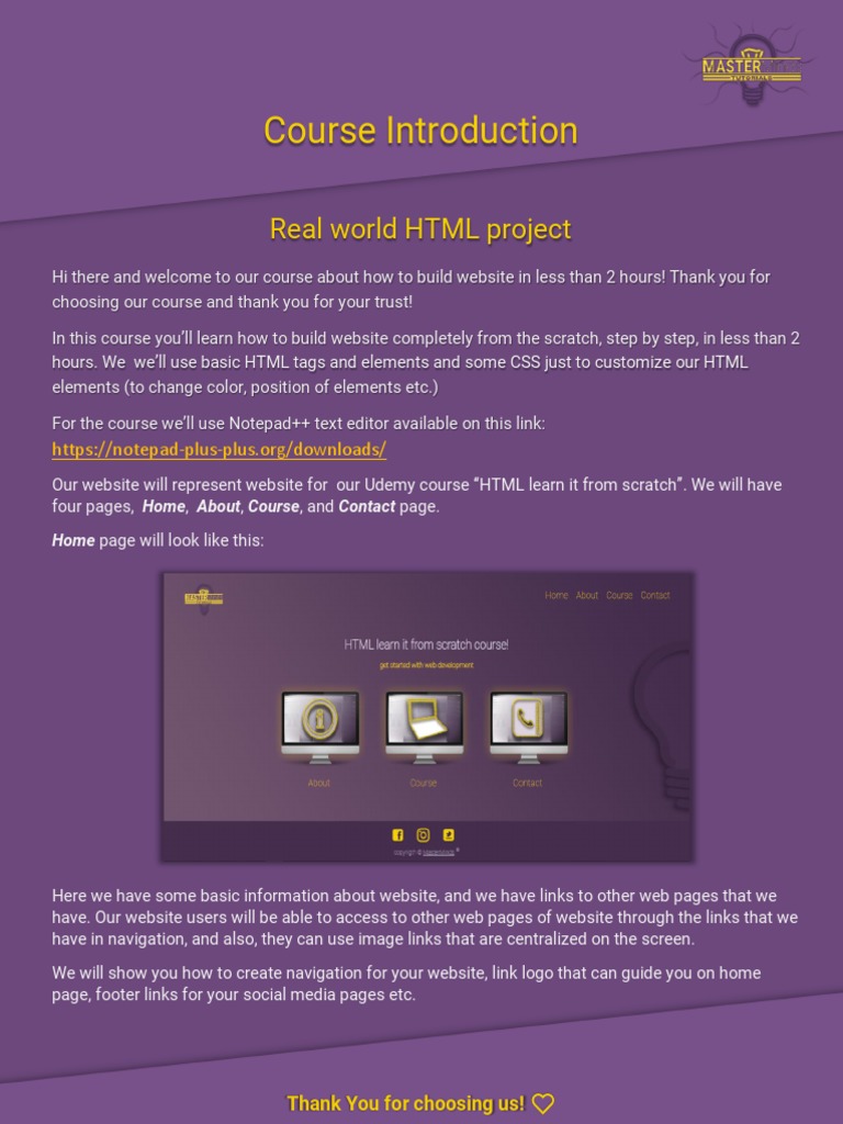 Course Introduction: Real World HTML Project | PDF | Websites | Html