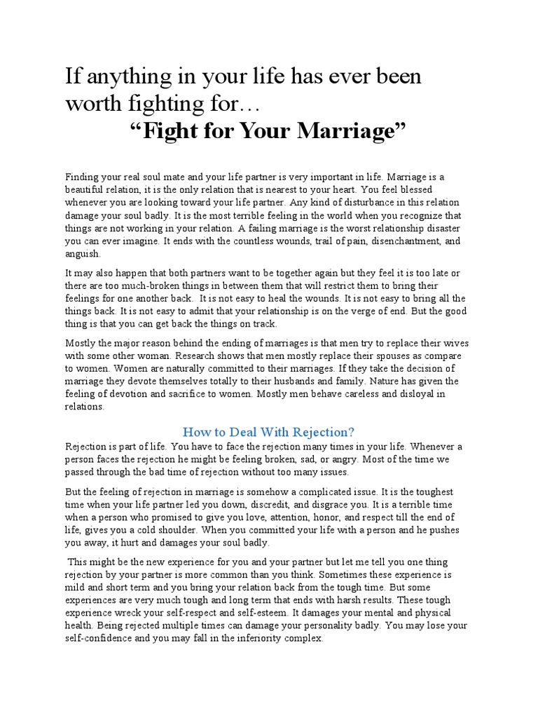 Fight For Your Marriage | PDF | Self Esteem | Infidelity