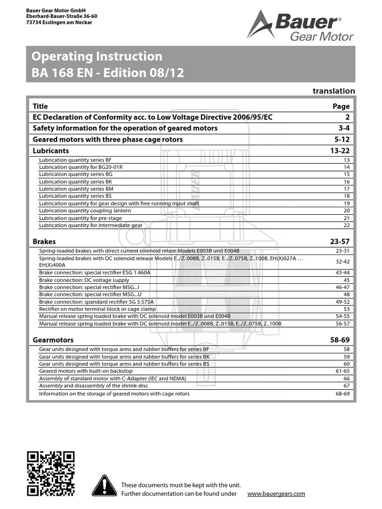Bauer Getriebemotor 08 12 GB | Download Free PDF | Electric Motor ...