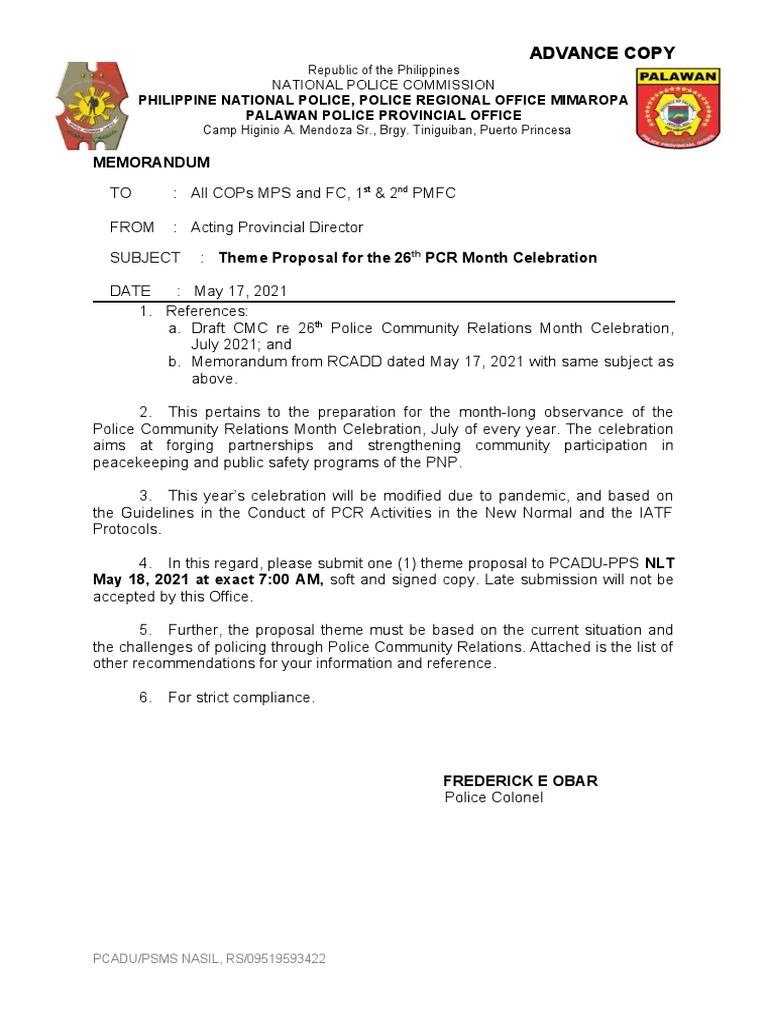 Theme Proposal For The 26th PCR Month Celebration | PDF
