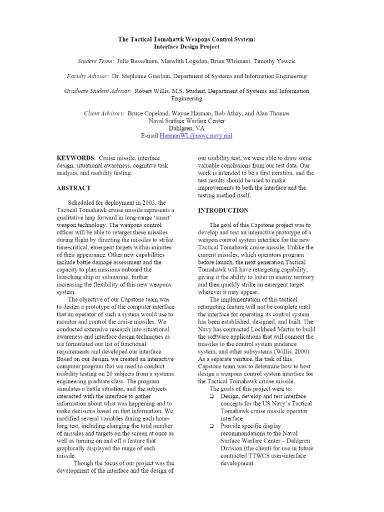 The Tactical Tomahawk Weapons Control System - Interface | PDF