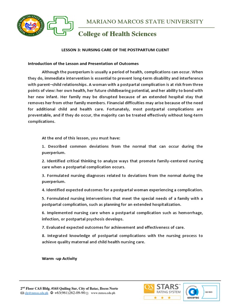 Nursing Care of The Postpartum Client | PDF | Postpartum Period ...