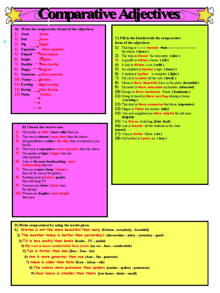 Comparative Adjectives Exercises | PDF