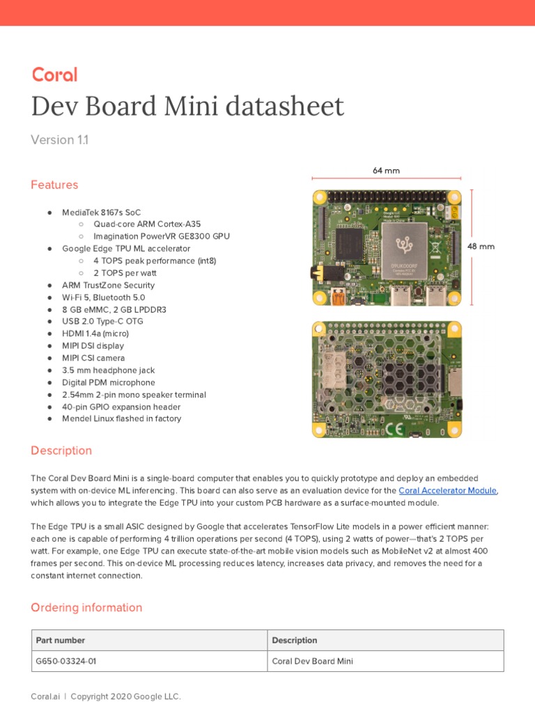 Dev Board Mini Datasheet: Features | PDF | Graphics Processing Unit | Usb