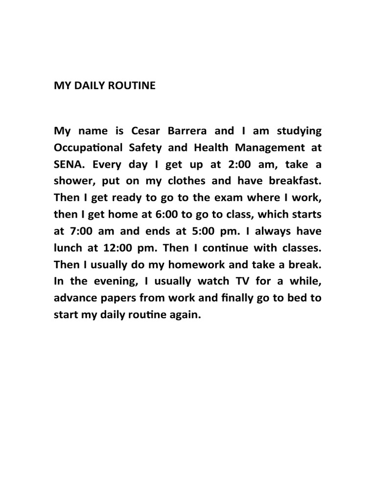Cesar's Daily Routine at SENA | PDF