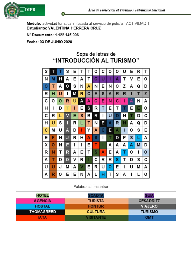 Actividad Turistica Sopa de Letras VALENTINA HERRERA CRUZ | PDF