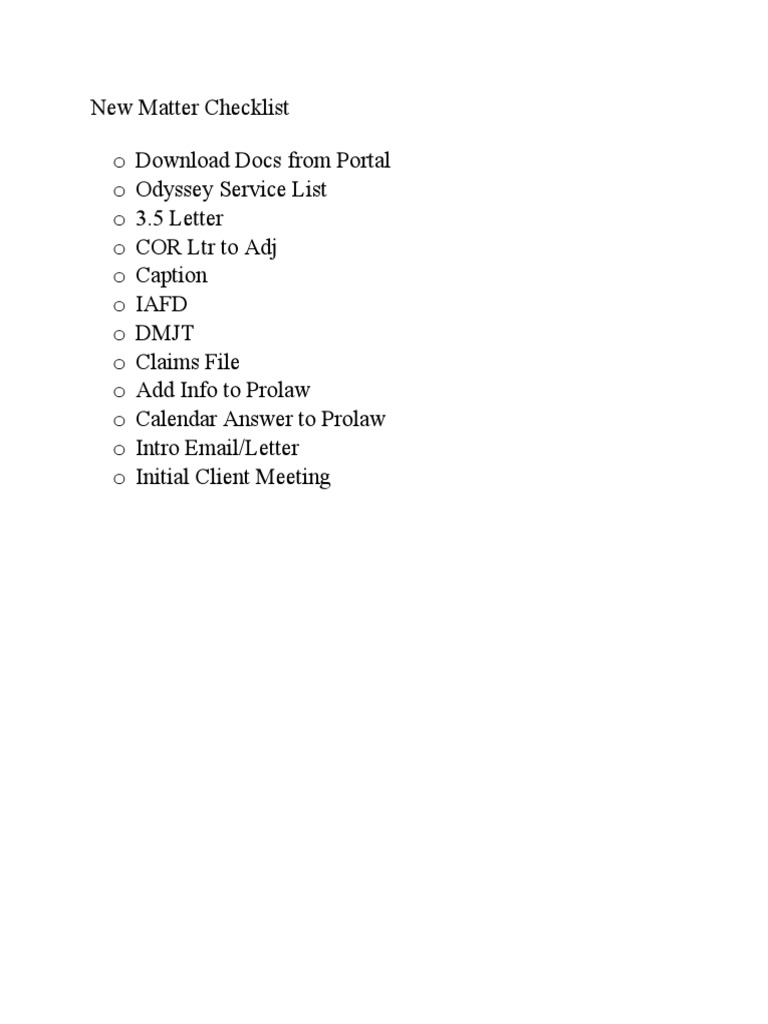 New Matter Checklist for Legal Cases | PDF