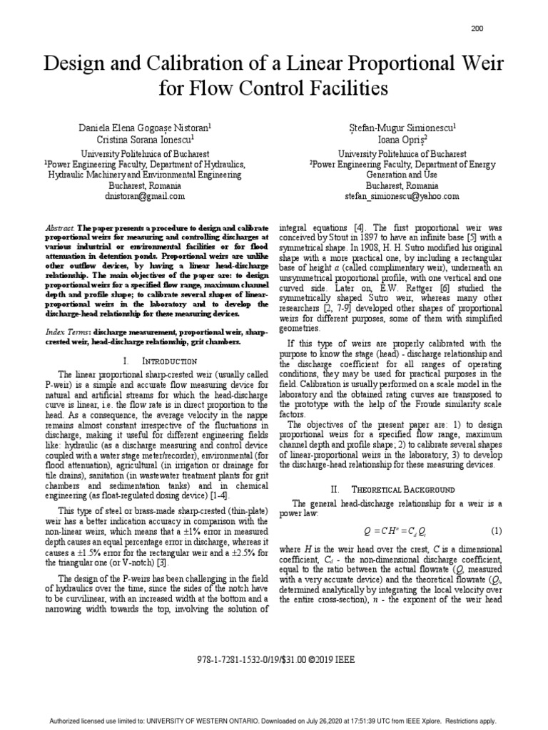 Design and Calibration of A Linear Proportional Weir For Flow Control ...