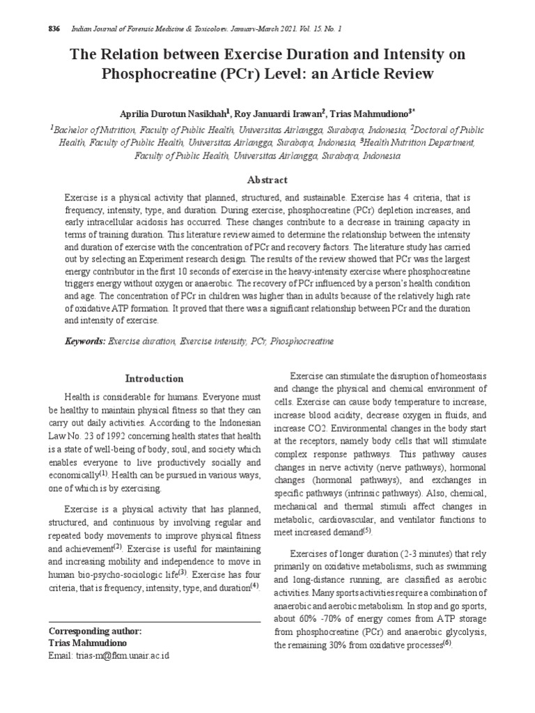 The Relation Between Exercise Duration and Intensity PCR | PDF | Creatinine | Muscle