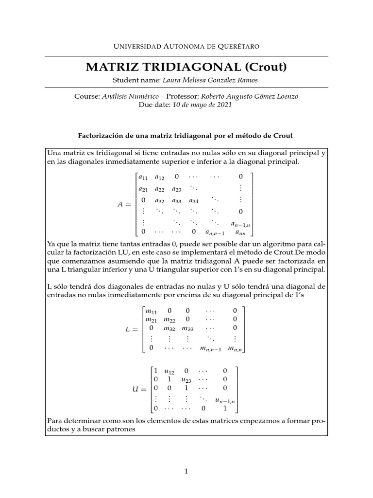 Tridiagonal | PDF | Matriz (Matemáticas) | Teoría de la matriz