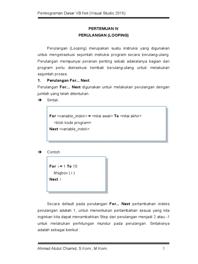 Pertemuan IVa (Perulangan Atau Looping) | PDF | Komputer