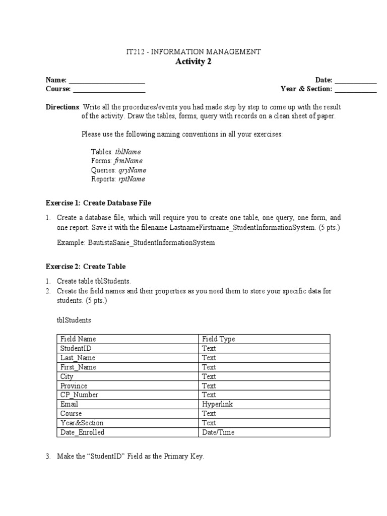 MS Access Activity 2 | PDF | Table (Database) | Microsoft Access