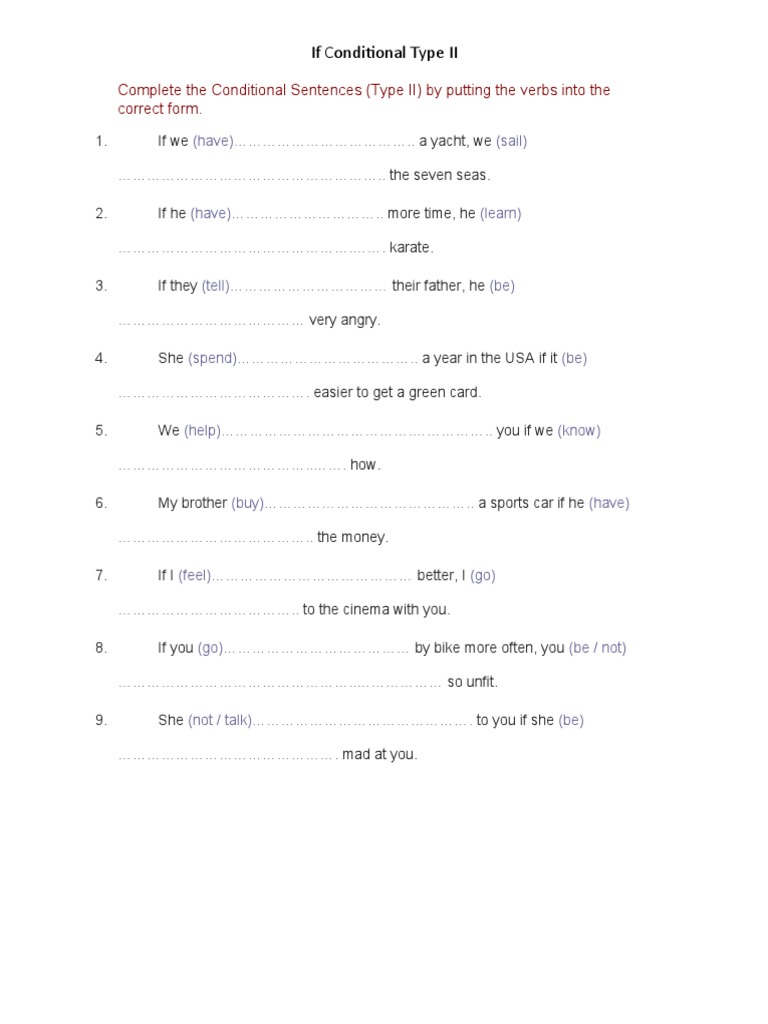 If Conditional Type II: Complete The Conditional Sentences (Type II) by ...