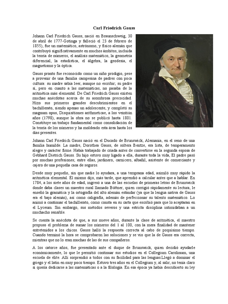 Carl Friedrich Gauss | PDF | Enseñanza de matemática | Science