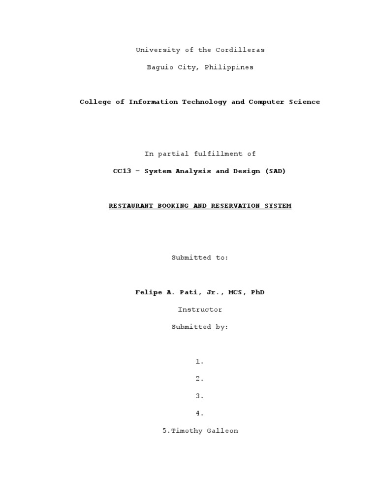 Manuscript For Restaurant Reservation System | PDF | Restaurants | Business