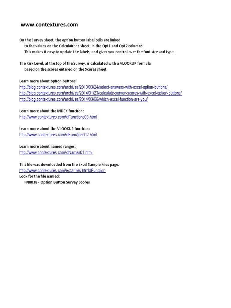 FN0038 - Option Button Survey Scores | PDF | Microsoft Excel | Information Retrieval