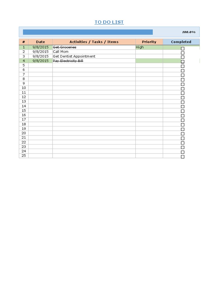 Excel To Do List Template Checklist | PDF
