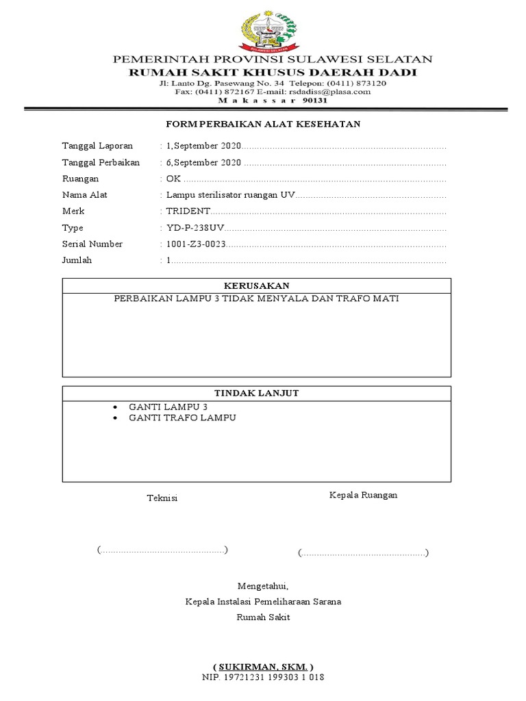 Form Perbaikan Alkes-Taufik Sy | PDF