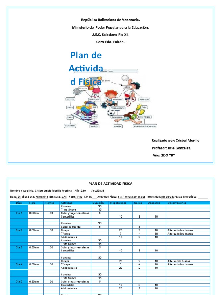 Plan semanal de actividad física para una estudiante de 14 años | PDF ...