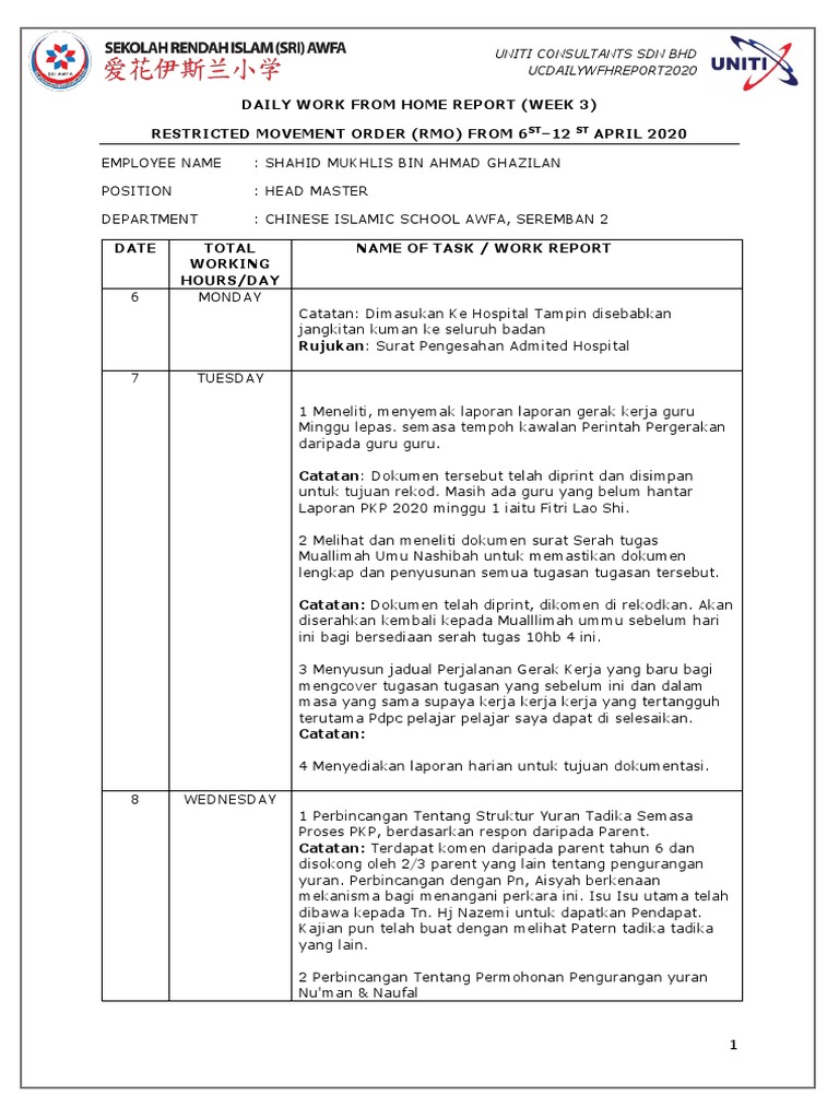 Sri Awfa Daily Work From Home Report Week 4. | PDF