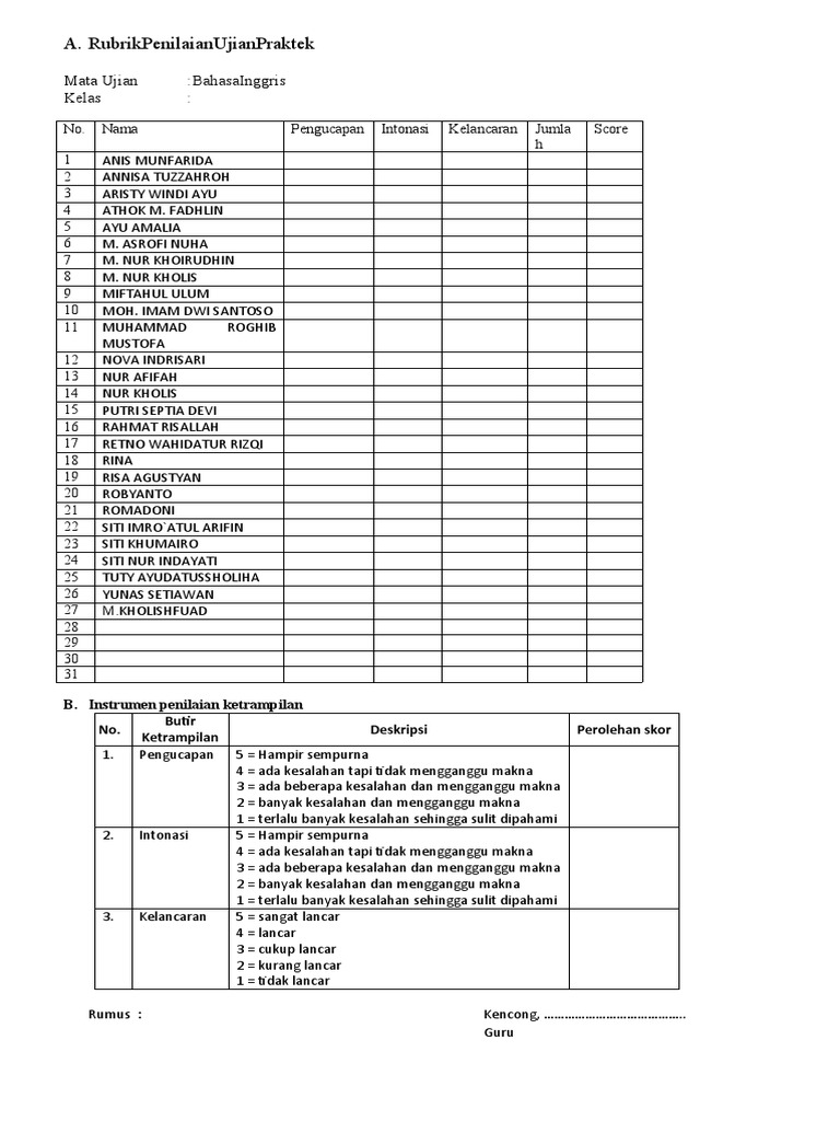 Rubrik Penilaian Ujian Praktek | PDF