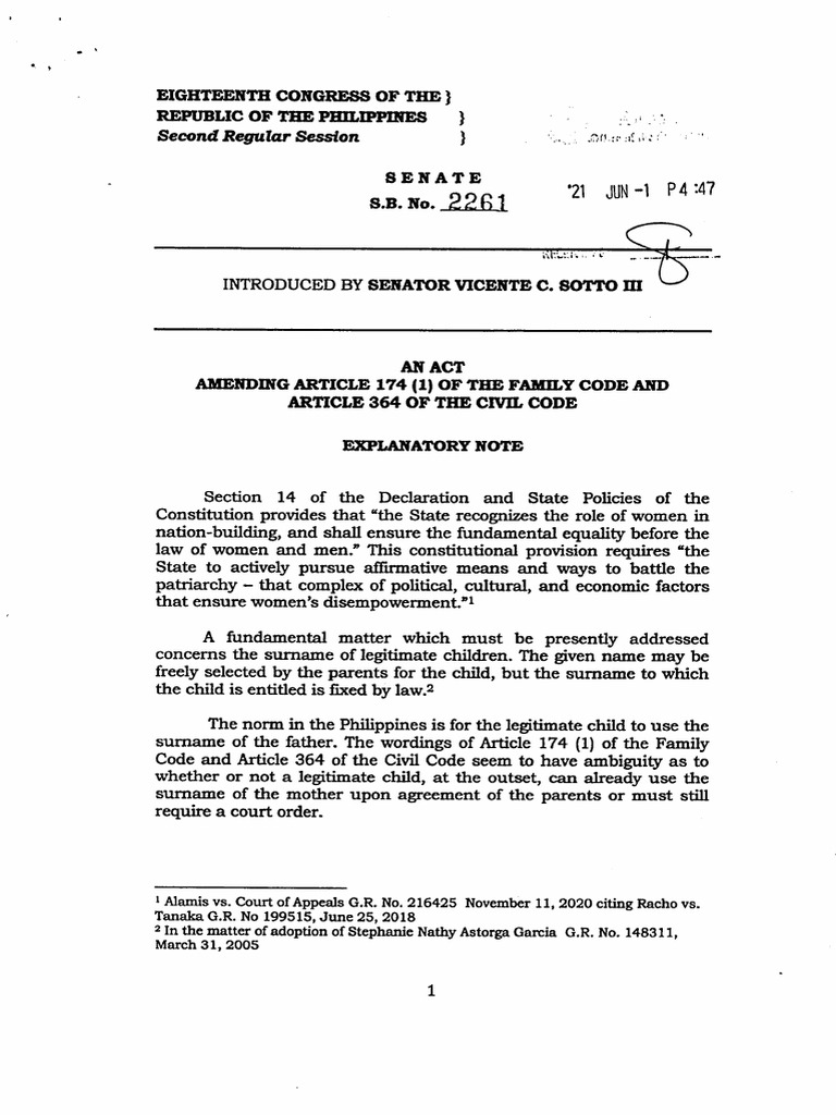 An Act Amending Article 174 (1) of The Family Code and Article 364 of ...