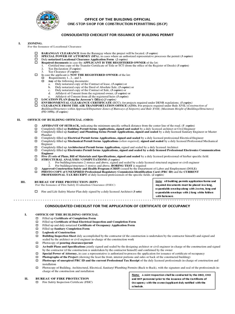 Occupancy Permit Requirements Checklist | PDF | Notary Public | Engineer