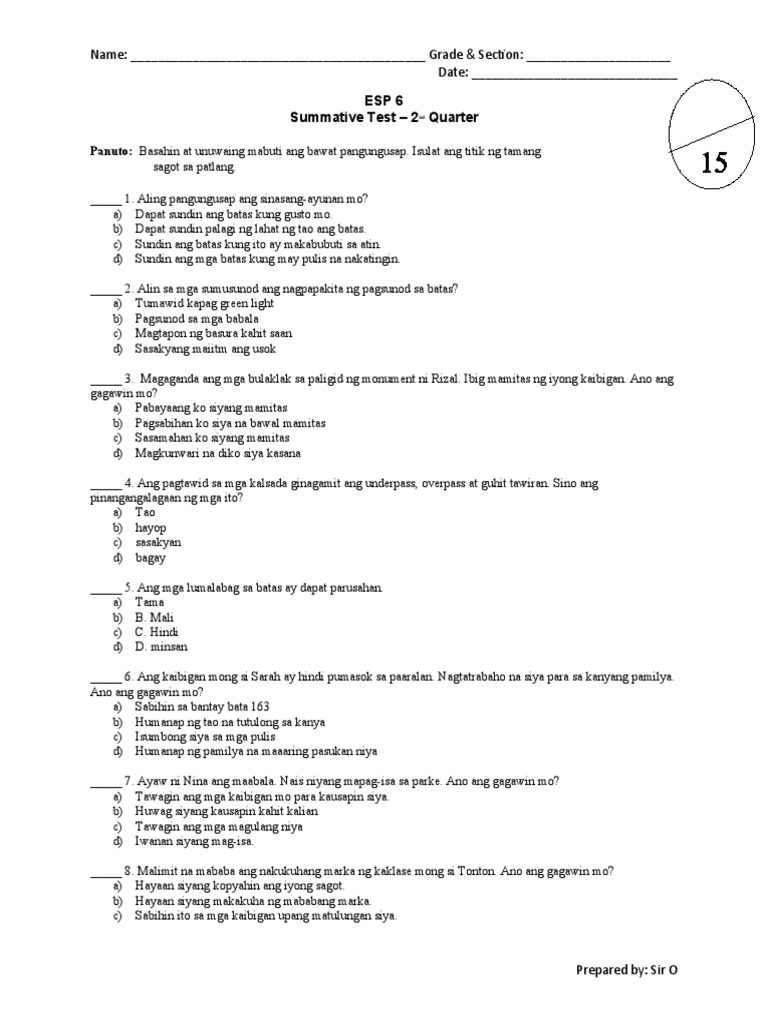 Sample Summative Test With TOS | PDF