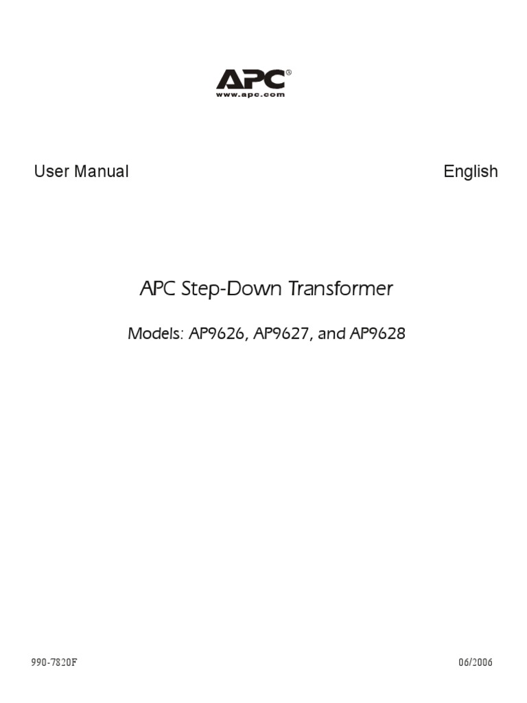 APC Step-Down Transformer: User Manual English | PDF | Electromagnetic ...
