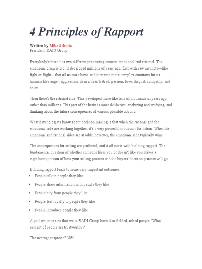 4 Principles of Rapport | Download Free PDF | Empathy | Decision Making