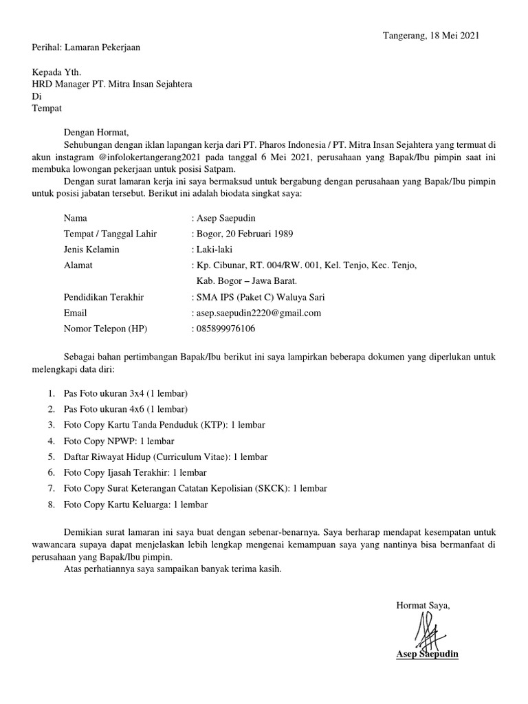 Format Surat Lamaran Kerja | PDF