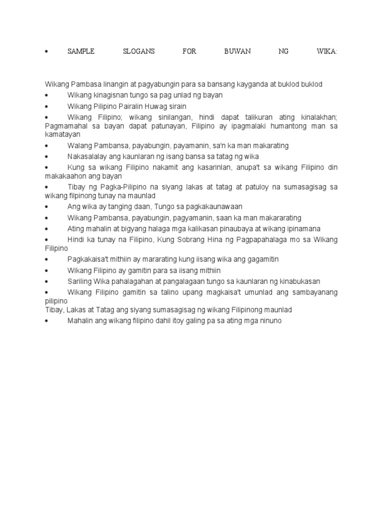 Sample Slogans Buwan NG Wika | PDF