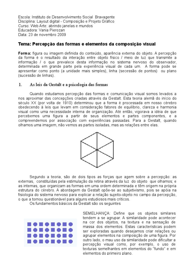 Percepção das formas e elementos da composição visual segundo a teoria ...