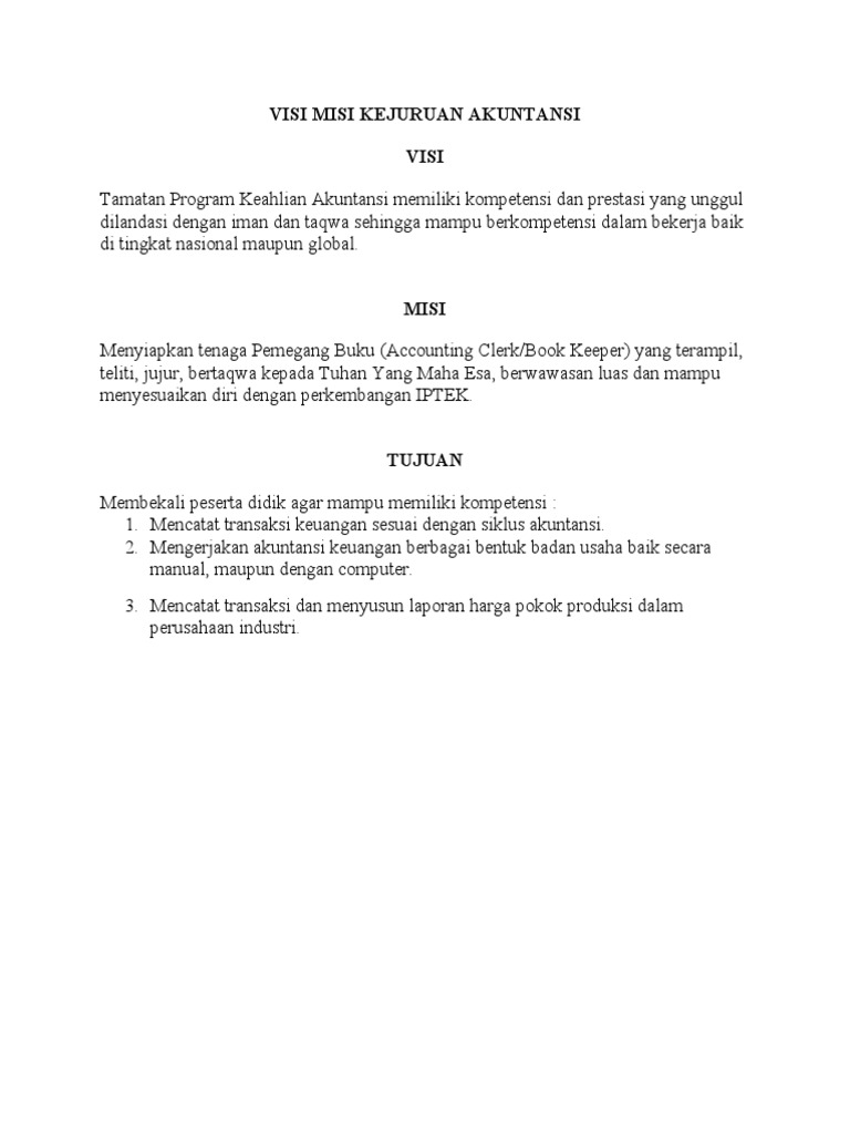 Visi Misi Kejuruan Akuntansi | PDF